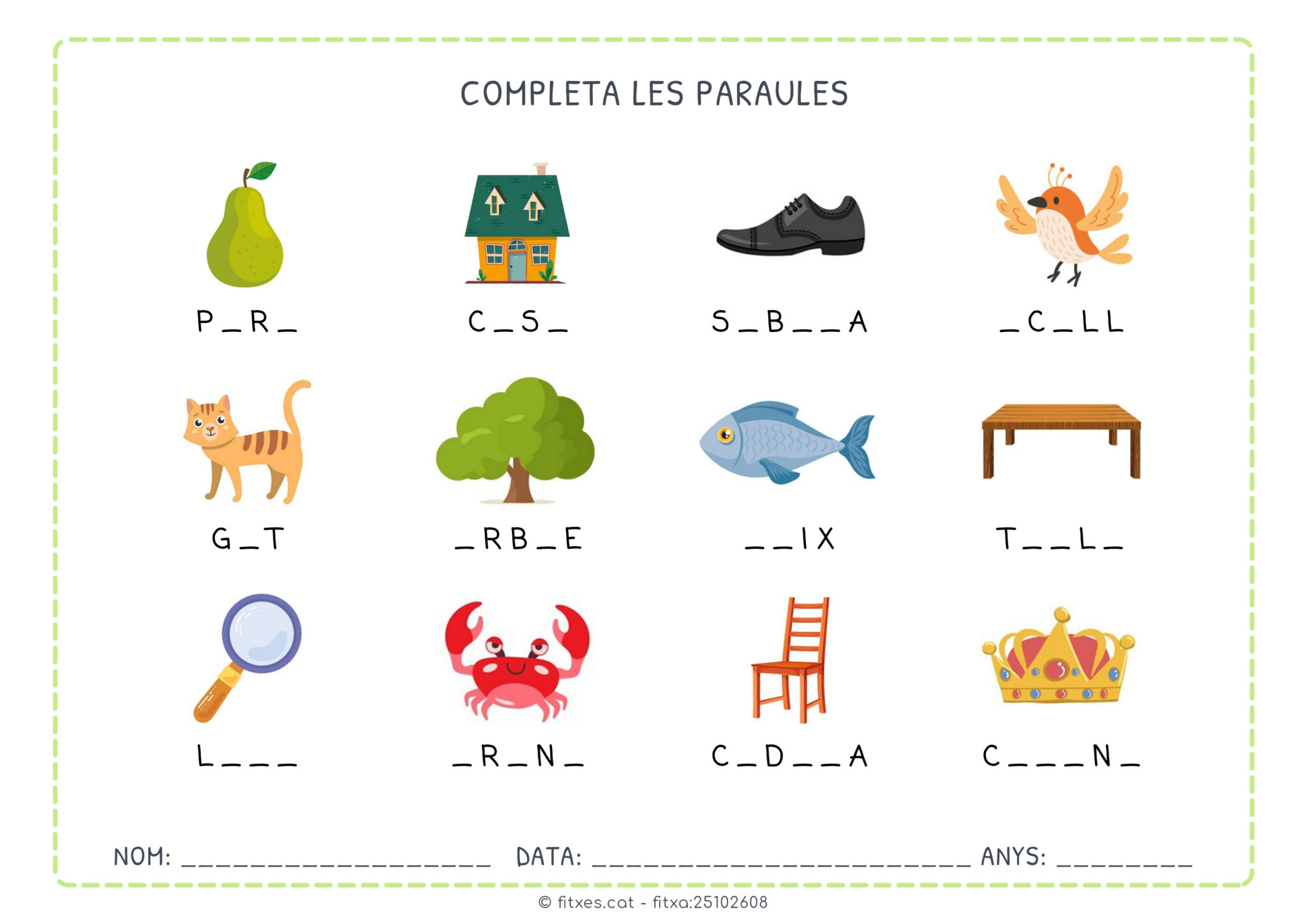 Fitxes per completar paraules amb imatges (1r de Primària) · PDF en ...